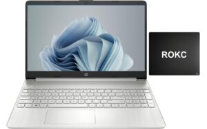 hp 2022 15 laptop, amd ryzen 5 5500u(beat i7-1065g7) 16gb ram 512gb ssd, webcam for remote school&work, 15.6 fhd display, hdmi, wi-fi, premium lightweight thin design, silver, windows 11| rokc bundle