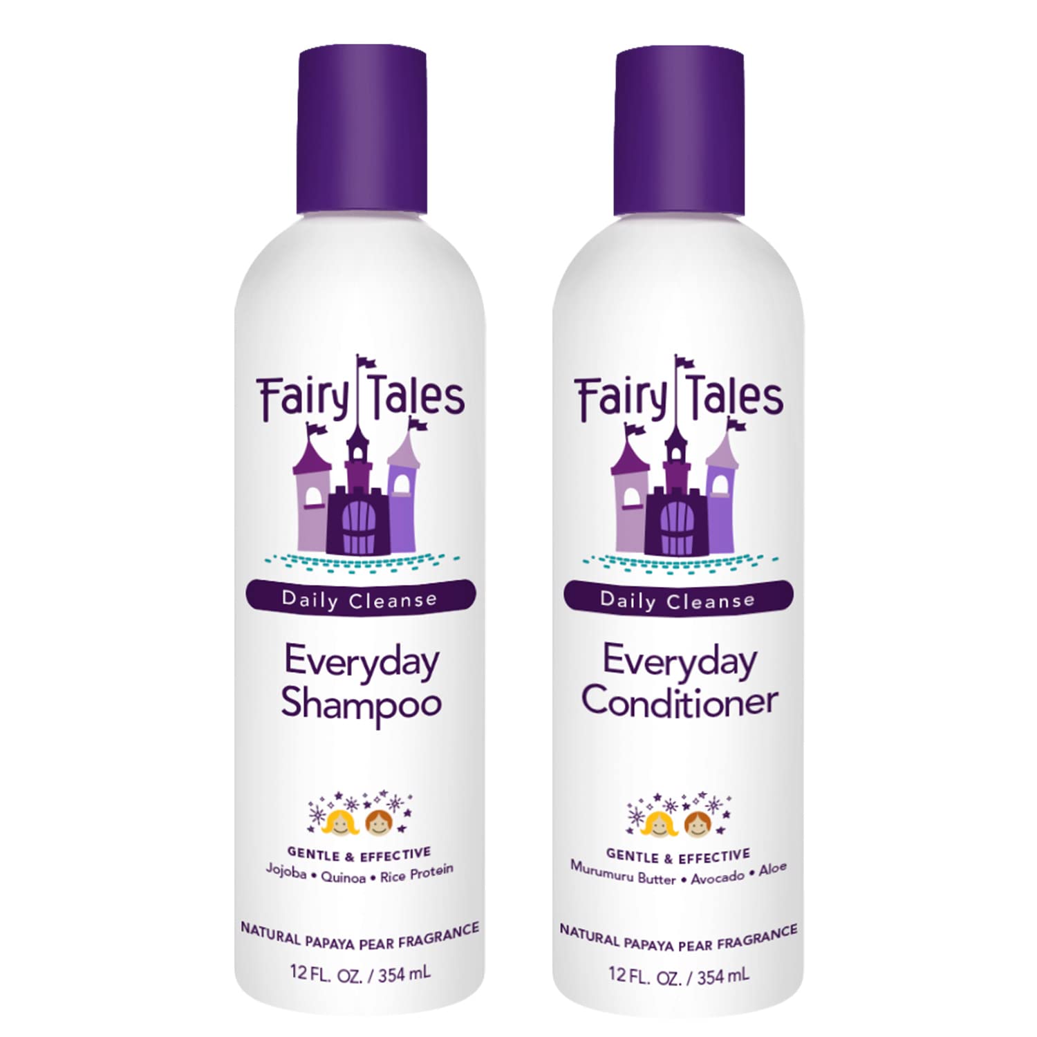 Fairy Tales Daily Cleanse Everyday Kids Shampoo + Conditioner set - Gentle Natural Defining, Tangle Free, Moisturizing and Hydrating Formula, Paraben Free - 12 oz Shampoo and 12 oz Conditioner