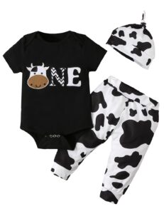 detigee baby boy first birthday outfit newborn one year old clothes baby cow outfit (black,6-12 months)