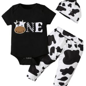 Detigee Baby Boy First Birthday Outfit Newborn One Year Old Clothes Baby Cow Outfit (Black,6-12 Months)