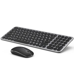 wireless keyboard and mouse combo, 2.4g retro computer keyboard mouse with round keys, slim quiet keyboard mouse with 2 in 1 nano usb receiver for for windows, laptop, pc, notebook-black grey