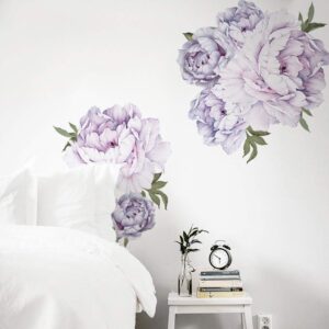 Gigicloud Peony Flowers Wall Stickers, 3D Purple Flower Wall Decals Peel and Stick Removable Wall Art Decor DIY Mural Wall Art Decor for Kids Room Living Room Bedroom Home Decoration