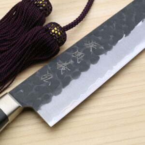 Yoshihiro Kurouchi Super Blue Steel Stainless Clad Sujihiki Slicer Chef Knife (9.5" (240mm) & Saya, Black Pakkawood Handle)