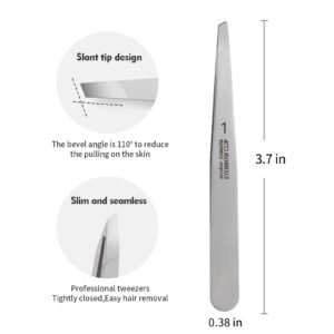 ZERNBER Eyebrow Hair Removal Tweezers, Slant Tweezer Handmade Professional Eyebrow Facial & Hair Remover No Gaps Stainless Steel