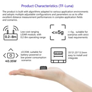 Wishiot TF-Luna LiDAR Range Finder Sensor 0.2m-8m Single-Point Ranging Module UART/I2C 5V with 6Pin Terminal to Dupont Cable for Arduino/RPi Pico/Pixhawk/WiFi_Lora_32