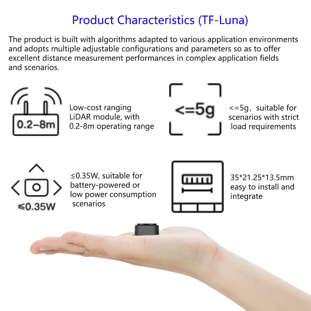 Wishiot TF-Luna LiDAR Range Finder Sensor 0.2m-8m Single-Point Ranging Module UART/I2C 5V with 6Pin Terminal to Dupont Cable for Arduino/RPi Pico/Pixhawk/WiFi_Lora_32