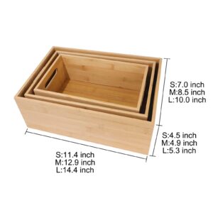 Bamboo Storage Box Set - 3 Piece Pack Durable Bin with Handles, Multi-Purpose Organizer, for Closet, Office, Toys, Bedding, Clothes, Baby Essentials, Arts and Crafts