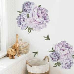 Gigicloud Peony Flowers Wall Stickers, 3D Purple Flower Wall Decals Peel and Stick Removable Wall Art Decor DIY Mural Wall Art Decor for Kids Room Living Room Bedroom Home Decoration