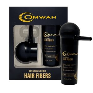 OMWAH Natural Hair Fibers for Thinning Hair - 2-in-1 Kit 27.5g Bottle - Natural Undetectable Thick Hair Fibers & Spray Applicator Pump Nozzle, Conceals Hair Loss (Dark Brown)