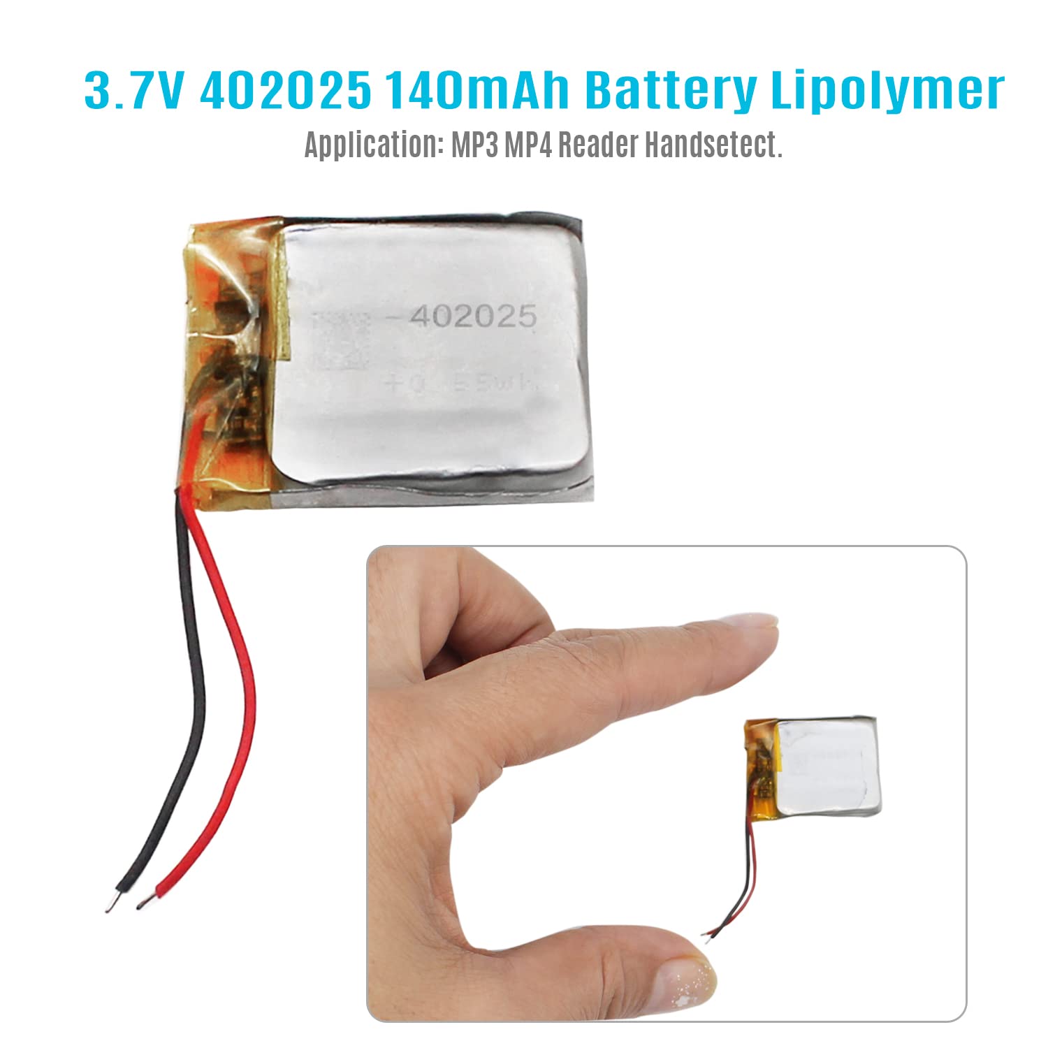 JIATONG 3.7V 402025 140mAh Battery Lipolymer for MP3 MP4 Reader Handset Pack of 2