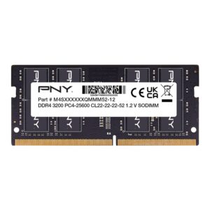 pny performance 16gb ddr4 dram 3200mhz (pc4-25600) cl22 (compatible with 2933mhz, 2666mhz, 2400mhz or 2133mhz) 1.2v notebook/laptop (sodimm) computer memory kit – mn16gsd43200-tb