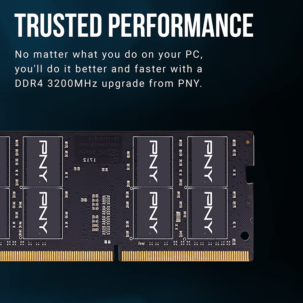 PNY Performance 16GB DDR4 DRAM 3200MHz (PC4-25600) CL22 (Compatible with 2933MHz, 2666MHz, 2400MHz or 2133MHz) 1.2V Notebook/Laptop (SODIMM) Computer Memory Kit – MN16GSD43200-TB