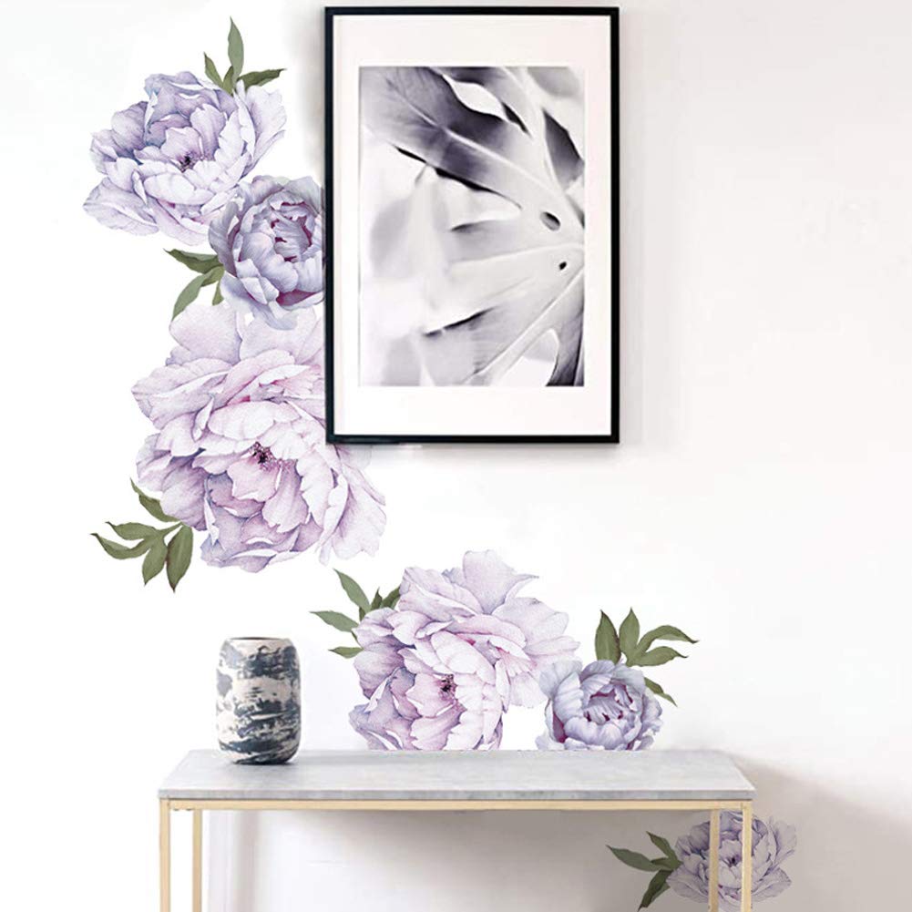 Gigicloud Peony Flowers Wall Stickers, 3D Purple Flower Wall Decals Peel and Stick Removable Wall Art Decor DIY Mural Wall Art Decor for Kids Room Living Room Bedroom Home Decoration