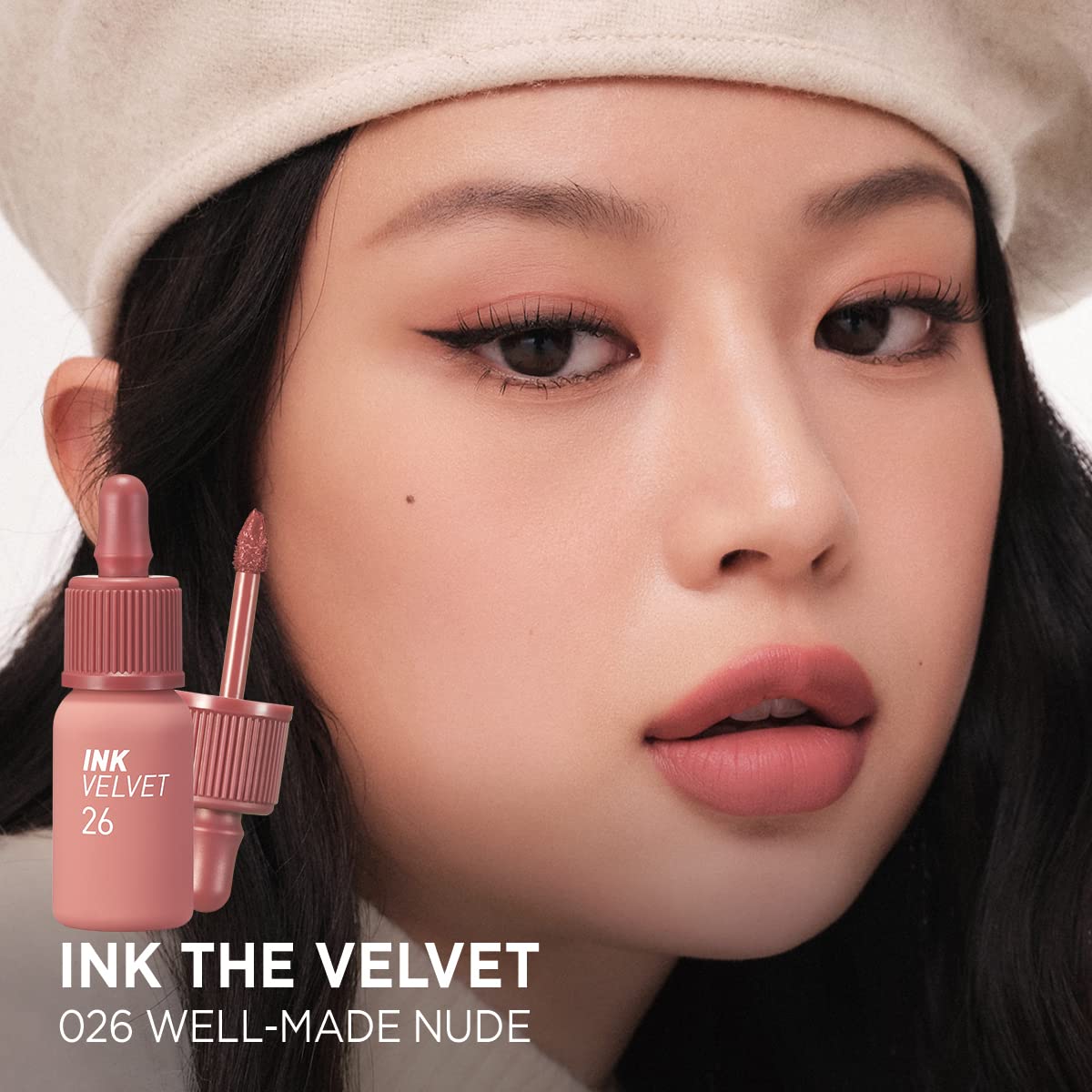 Peripera Ink the Velvet Lip Tint - High Pigment Color, Longwear, Weightless, Not Animal Tested, Gluten-Free, Paraben-Free (026 WELL-MADE NUDE)