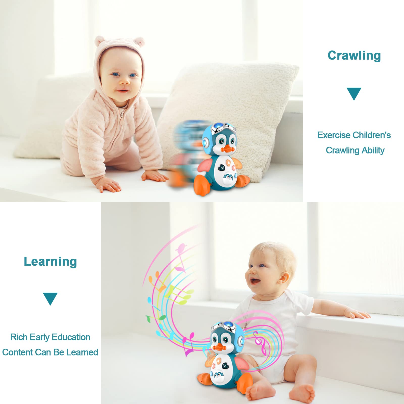 US-VIVIV Baby Musical Toys Penguin 6-18 Months 2 Year Old and up Boys Girls Crawling Toys Early Learning Interactive Educational Preschool Development Kid Birthday Gifts Toy Christmas