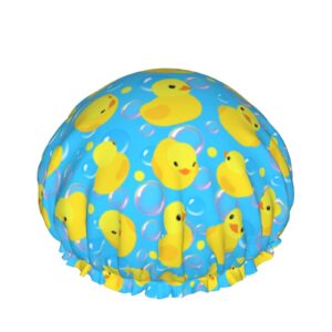 yellow rubber ducks shower cap for women adjustable double waterproof layers bathing shower hat hair protection reusable ladies spa salon shower hat