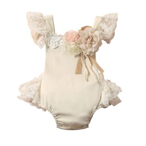 newborn infant baby girl lace romper boho dress 1st birthday cake smash outfit tutu ruffle bodysuit jumpsuit white clothes (b1 beige, 3-6 months)