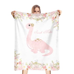 nzoohy pink floral girl dinosaur baby blanket personalized girl boy soft warm newborn throw naps swaddle custom blanket 30x40 in