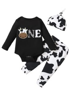 detigee baby boy first birthday outfit infant one year old clothes baby cow outfit (black,12-18 months)