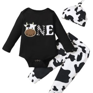 Detigee Baby Boy First Birthday Outfit Infant One Year Old Clothes Baby Cow Outfit (Black,12-18 Months)