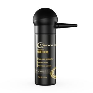 OMWAH Natural Hair Fibers for Thinning Hair - 2-in-1 Kit 27.5g Bottle - Natural Undetectable Thick Hair Fibers & Spray Applicator Pump Nozzle, Conceals Hair Loss (Dark Brown)