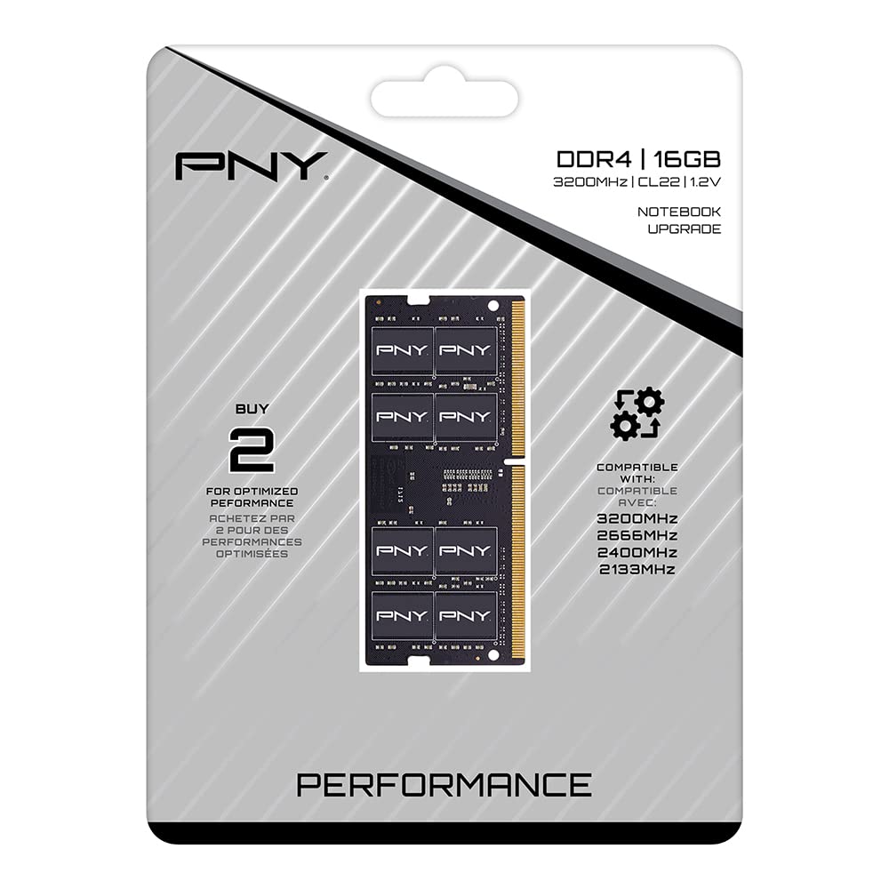 PNY Performance 16GB DDR4 DRAM 3200MHz (PC4-25600) CL22 (Compatible with 2933MHz, 2666MHz, 2400MHz or 2133MHz) 1.2V Notebook/Laptop (SODIMM) Computer Memory Kit – MN16GSD43200-TB