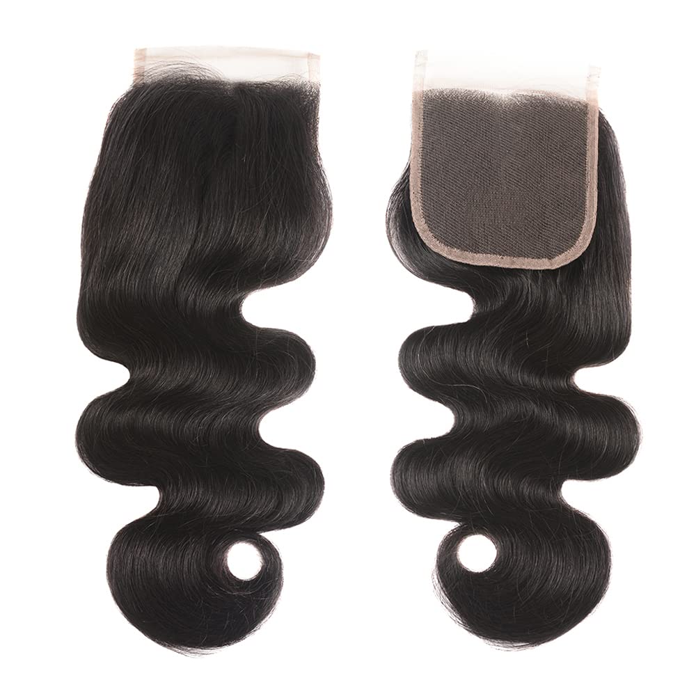 Kdmidun Body Wave Bundles with Closure Human Hair (14 16 18+12) 100% Unprocessed Brazilian Body Wave Human Hair Bundles with 4x4 Lace Closure Free Part Natural Color (Bundles with Closure)