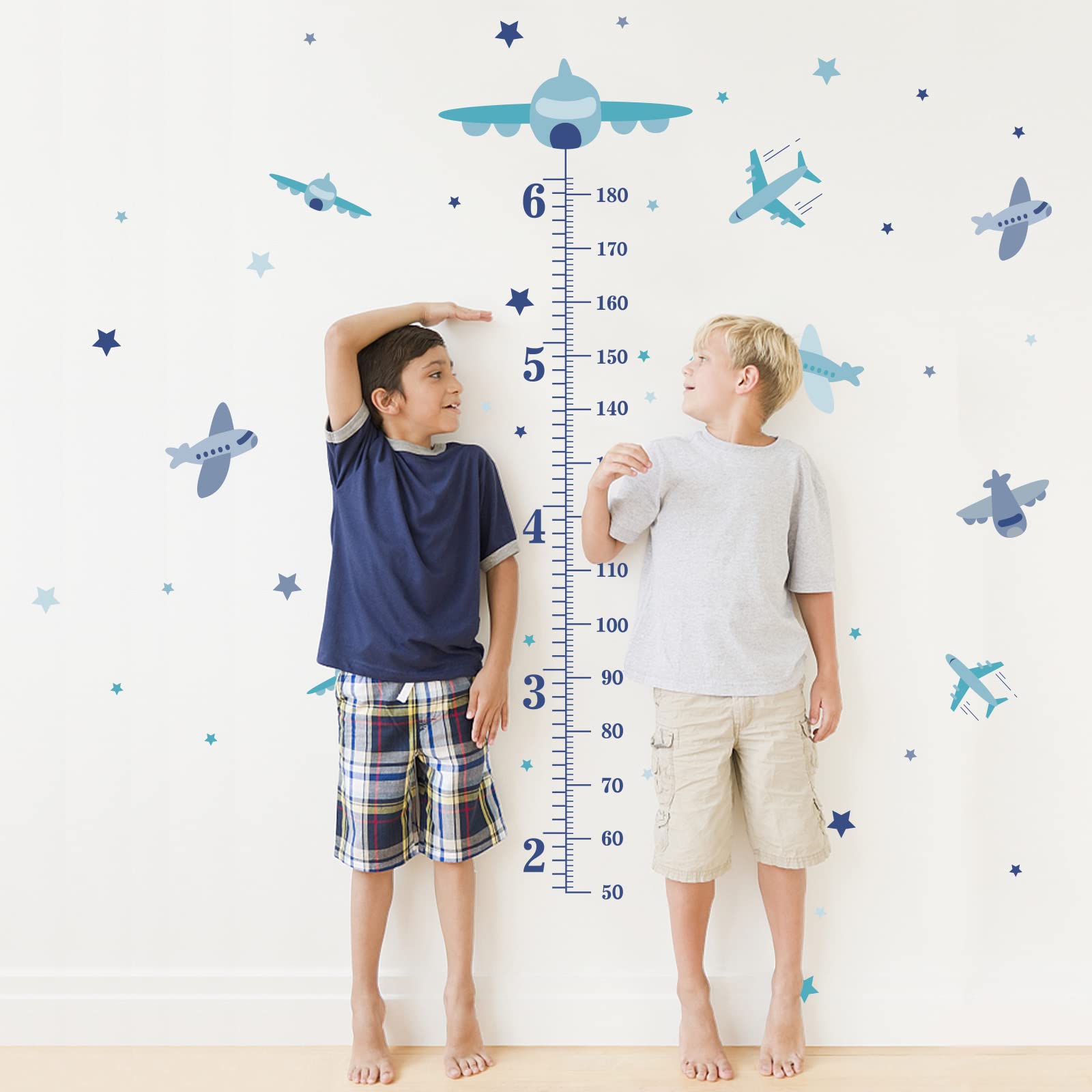 SUPERDANT 3pcs/Set Family Height Growth Chart Wall Sticker Airplane Star Self-Adhesive Height Wall Sticker for Bedoom Nursery Living Room Decor 38"x15"