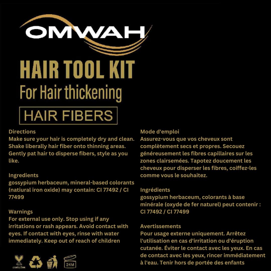 OMWAH Natural Hair Fibers for Thinning Hair - 2-in-1 Kit 27.5g Bottle - Natural Undetectable Thick Hair Fibers & Spray Applicator Pump Nozzle, Conceals Hair Loss (Dark Brown)