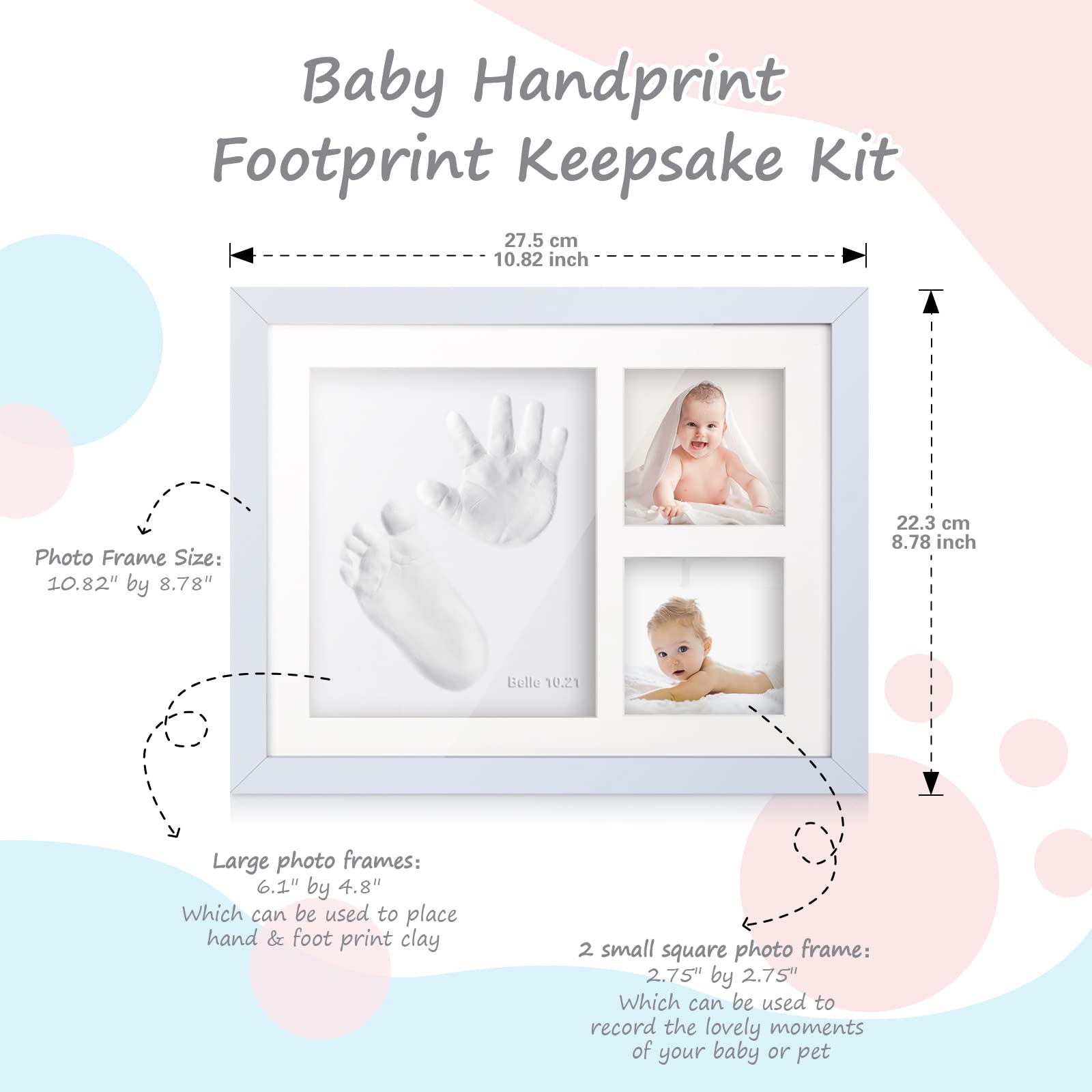 Baby Handprint and Footprint Keepsake Kit, Newborn Prints Photo Frame for Boys Girls, New Mom Babies Shower Gifts Set, Infant Milestone Picture Frames Registry, Nursery Memory Art Decor Kits