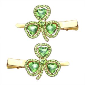 st patrick's day hair clips rhinestone shamrock alligator metal clip funny irish green lucky clover hairpins large crystal hair barrettes for women girls party styling hair accessory