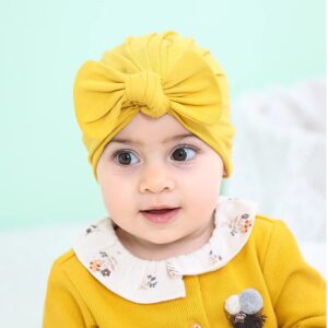 Cinaci 6 Pack Soft Stretchy Turban Hats with Knotted Big Bow Caps Beanies Bonnets Headwraps Hair Accessories for Baby Girls Newborns Infants Toddlers Kids