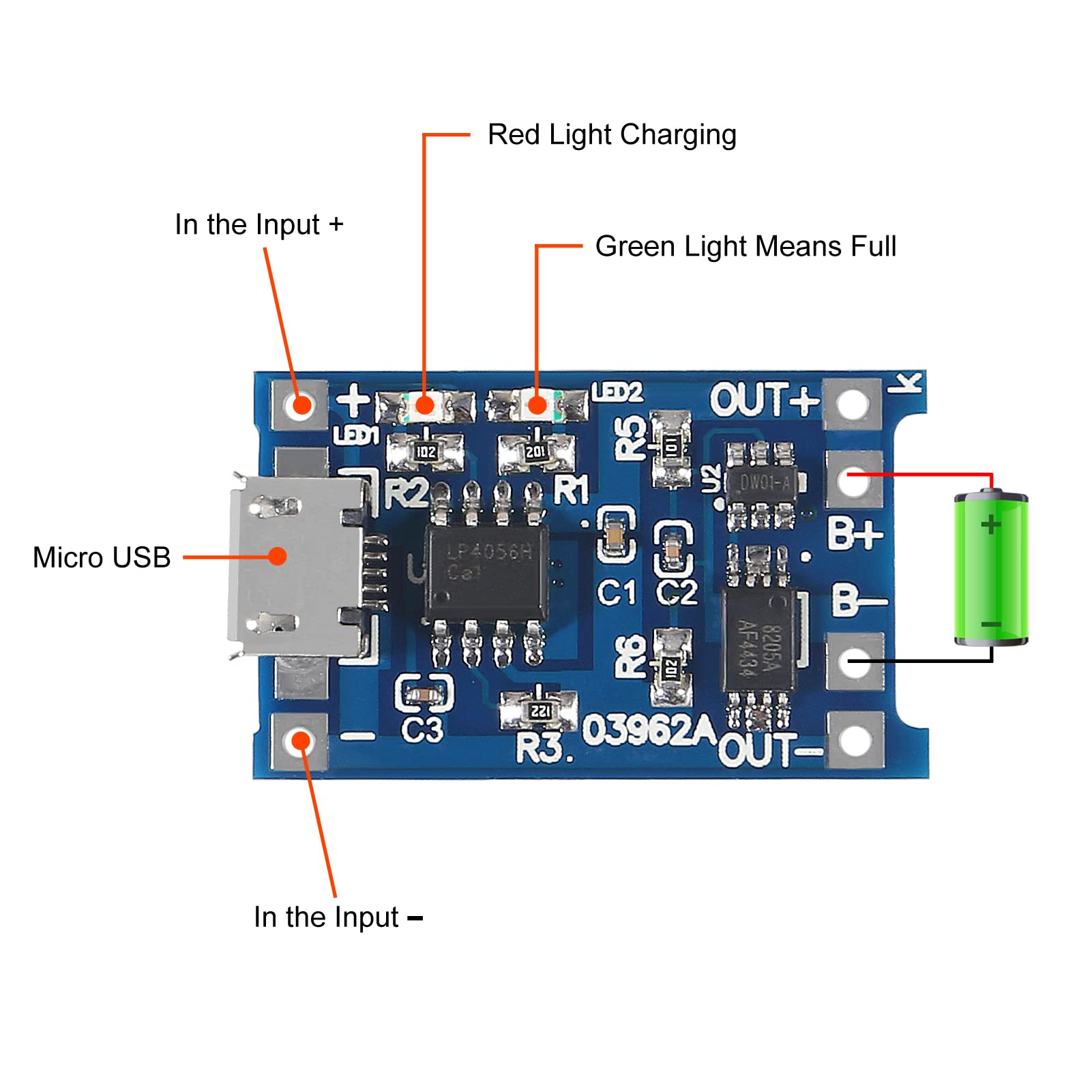 20pcs 18650 Lithium Battery Charging Board TP4056 Micro USB Charging Board 5V 1A with Battery Protection Dual Functions TP4056 Lithium Battery Charge Module