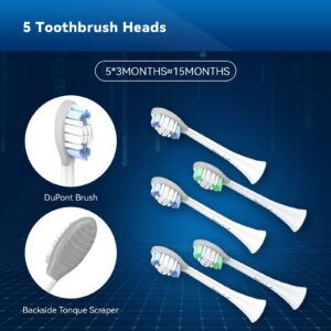 Simple Plus+ Ultrasonic Electric Toothbrush with 5 Brush Heads Replacement, Rechargeable Toothbrush for Adults, 90 Days 37000VPM,3 Modes with 2 Minutes Smart Timer, Ultrasonic Toothbrushes