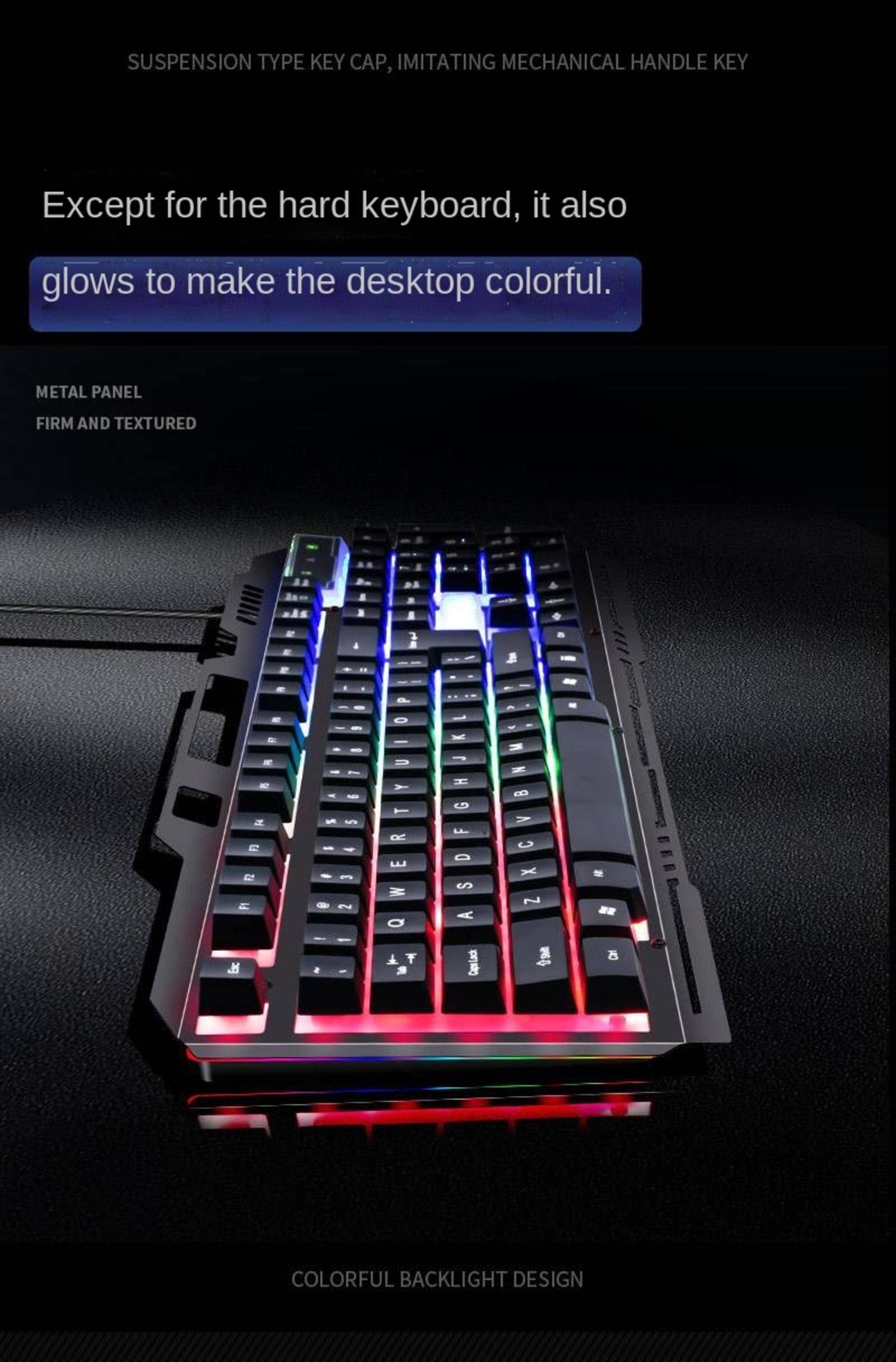 NC Backlit RGB Keyboard and Mouse Combination, Adjustable Breathing Light, Wired Gaming Keyboard, Wrist Rest Keyboard, Adjustable DPI Gaming Mouse, Suitable for Mac, PC and Laptop Gamers (Black)