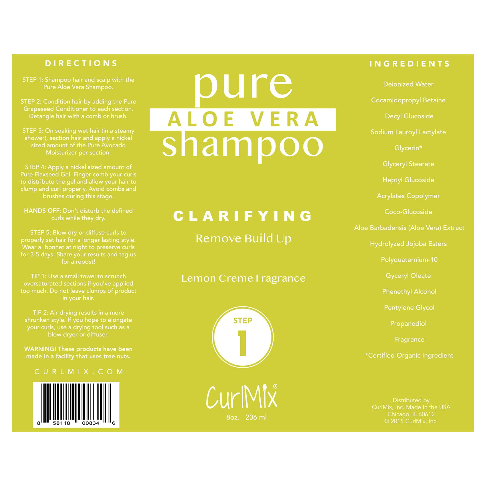 CurlMix Shampoo for Curly and Kinky Hair with Aloe Vera - Lemon Creme Fragrance - Clarifies and Moisturizes Ethnic and Natural Hair - Organic, Handmade, Shampoo for Natural Hair and Softer Curls - Paraben Free - Sulfate Free - 8oz