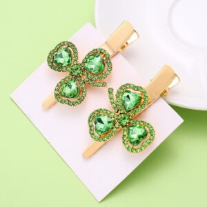 St Patrick's Day Hair Clips Rhinestone Shamrock Alligator Metal Clip Funny Irish Green Lucky Clover Hairpins Large Crystal Hair Barrettes for Women Girls Party Styling Hair Accessory