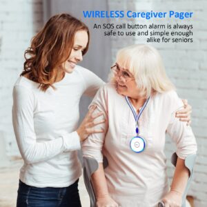 Caregiver Pager, Wireless Call Button for Elderly/Senior at Home, 500 Feet Medical Life Alert System with 2-SOS Buttons and 2-Pagers, Emergency Panic Call Bell for Nurse Calling, Patient Assistance