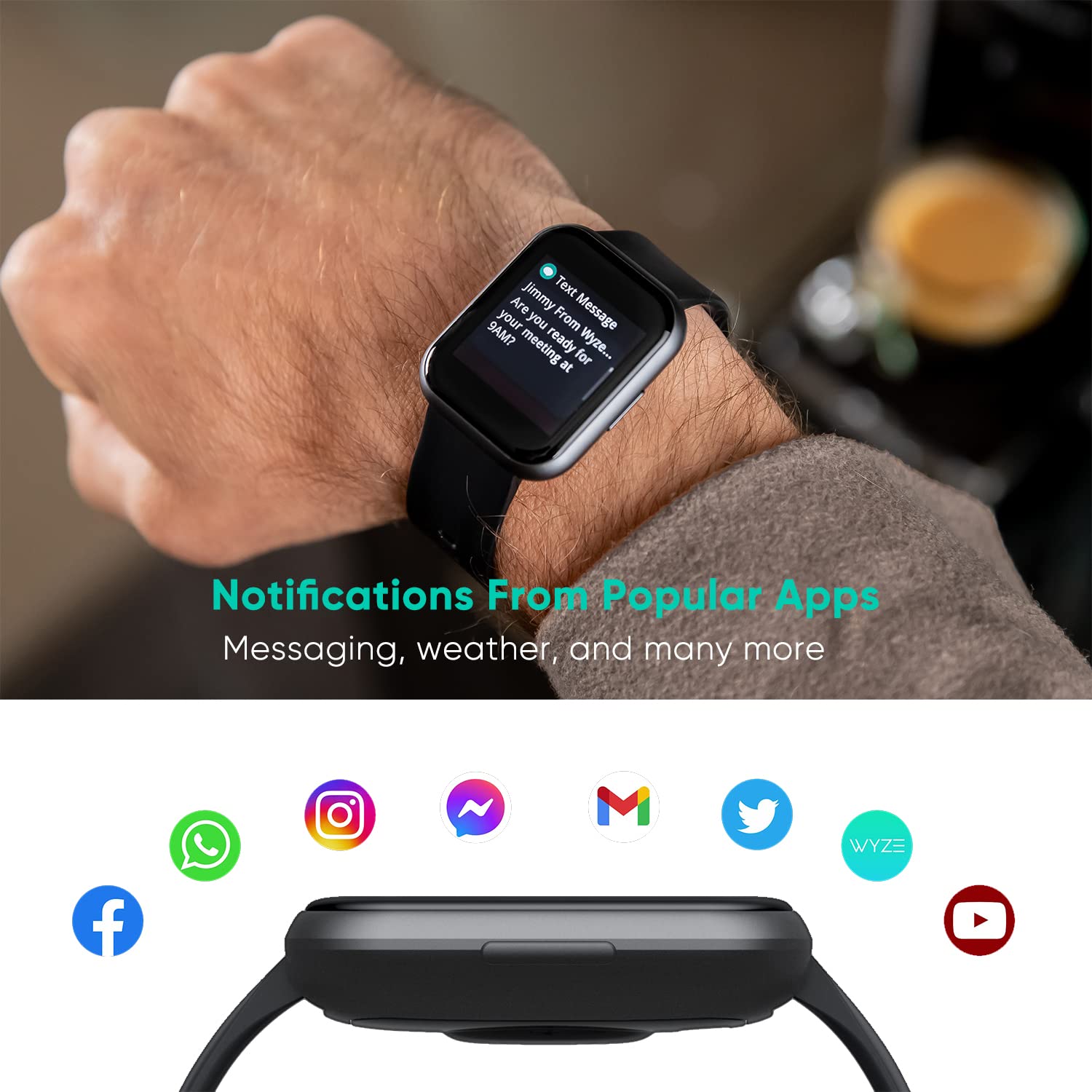 WYZE Smart Watch, 1.4"(44mm) Smart Watches for Women and Men, Activity Fitness Tracker for Android Phones and iOS Phones, IP68 Waterproof, Menstrual/Blood Oxygen/Heart Rate/Sleep Monitor