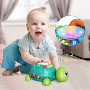 Growinlove Baby Musical Crawling Turtle Toy, Multifunction Early Educational Music Toys, Baby Light Up Crawling Toys, Great Gifts for Baby Infants Toddlers Boys Girls