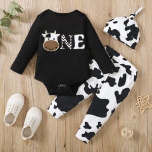 Detigee Baby Boy First Birthday Outfit Infant One Year Old Clothes Baby Cow Outfit (Black,12-18 Months)