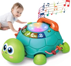 growinlove baby musical crawling turtle toy, multifunction early educational music toys, baby light up crawling toys, great gifts for baby infants toddlers boys girls