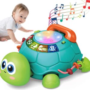 Growinlove Baby Musical Crawling Turtle Toy, Multifunction Early Educational Music Toys, Baby Light Up Crawling Toys, Great Gifts for Baby Infants Toddlers Boys Girls