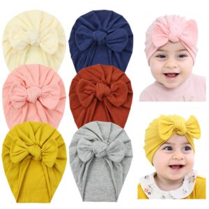 cinaci 6 pack soft stretchy turban hats with knotted big bow caps beanies bonnets headwraps hair accessories for baby girls newborns infants toddlers kids