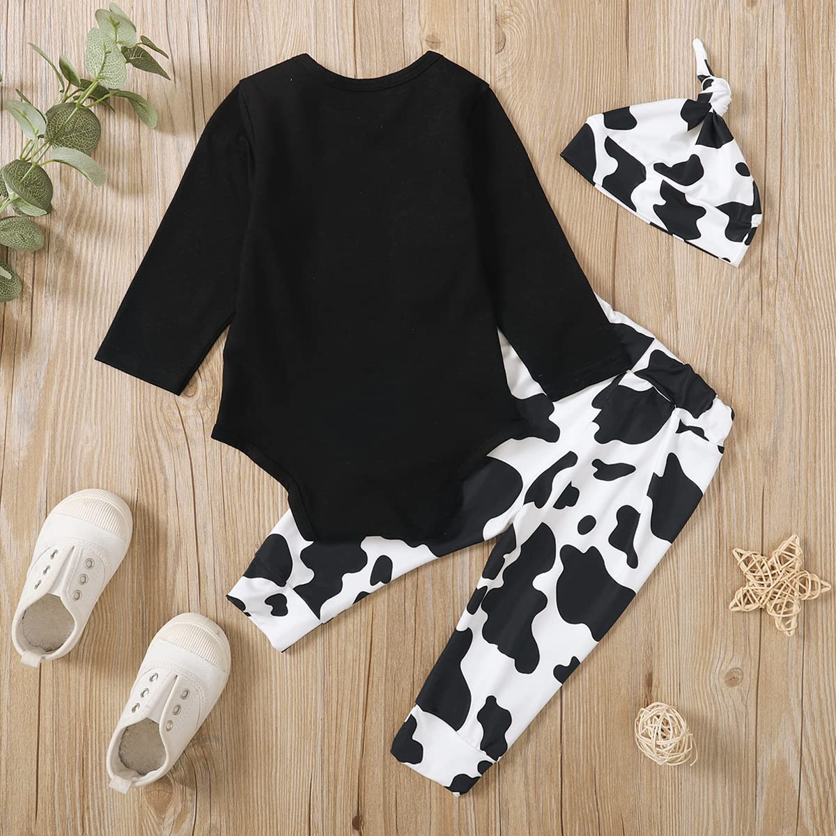 Detigee Baby Boy First Birthday Outfit Infant One Year Old Clothes Baby Cow Outfit (Black,12-18 Months)