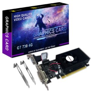 showkings geforce gt 730 4gb graphics card, 128bit gddr3 pcie x16 low profile computer gpu for working, hdmi vga dvi output desktop gaming video card support win11 2k with bracket