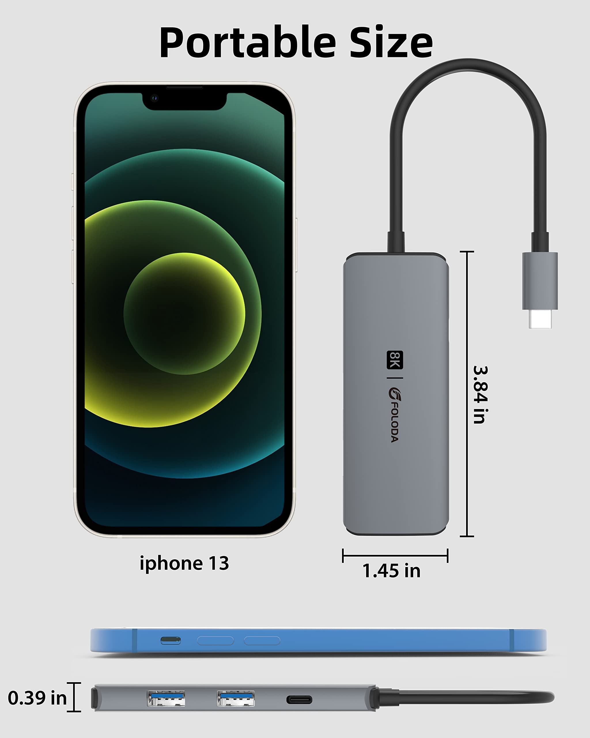 8K USB C HDMI Hub, Steam Deck Dock, USB C Adapter with 8K@30Hz, 4K@120Hz/60Hz/30Hz Ultra HDR Display, PD 100W, USB 3.0 * 2 for Steam Deck, MacBook Pro, Laptop with Thunderbolt4/3, Type C Connector