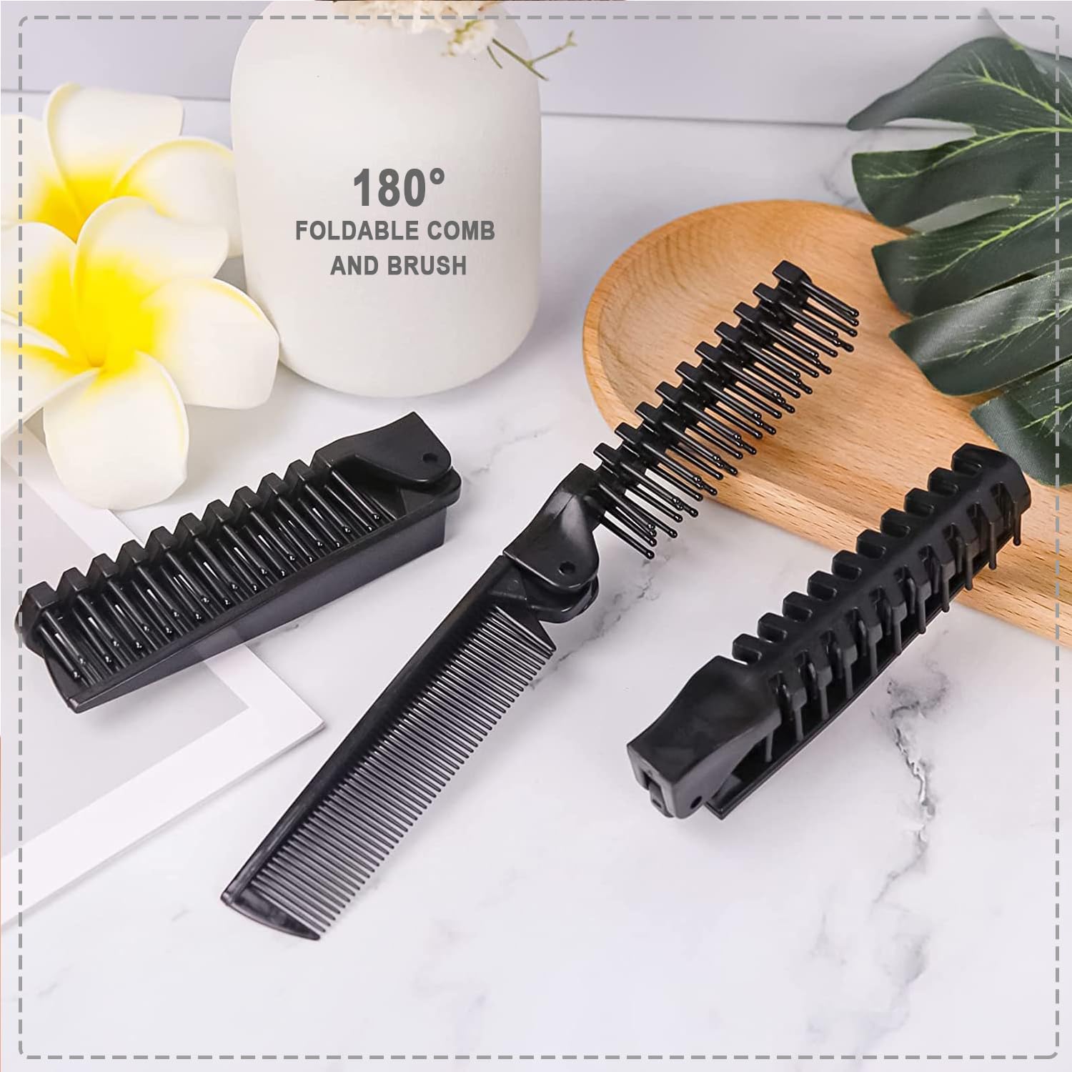 Foldable Combs in Bulk Individually Wrapped, Travel Pocket Hair Comb, Folding Hair Brush Double Headed, Brush Comb Styling Tool for Men Women Combs, Black (One Size, 20, Count)