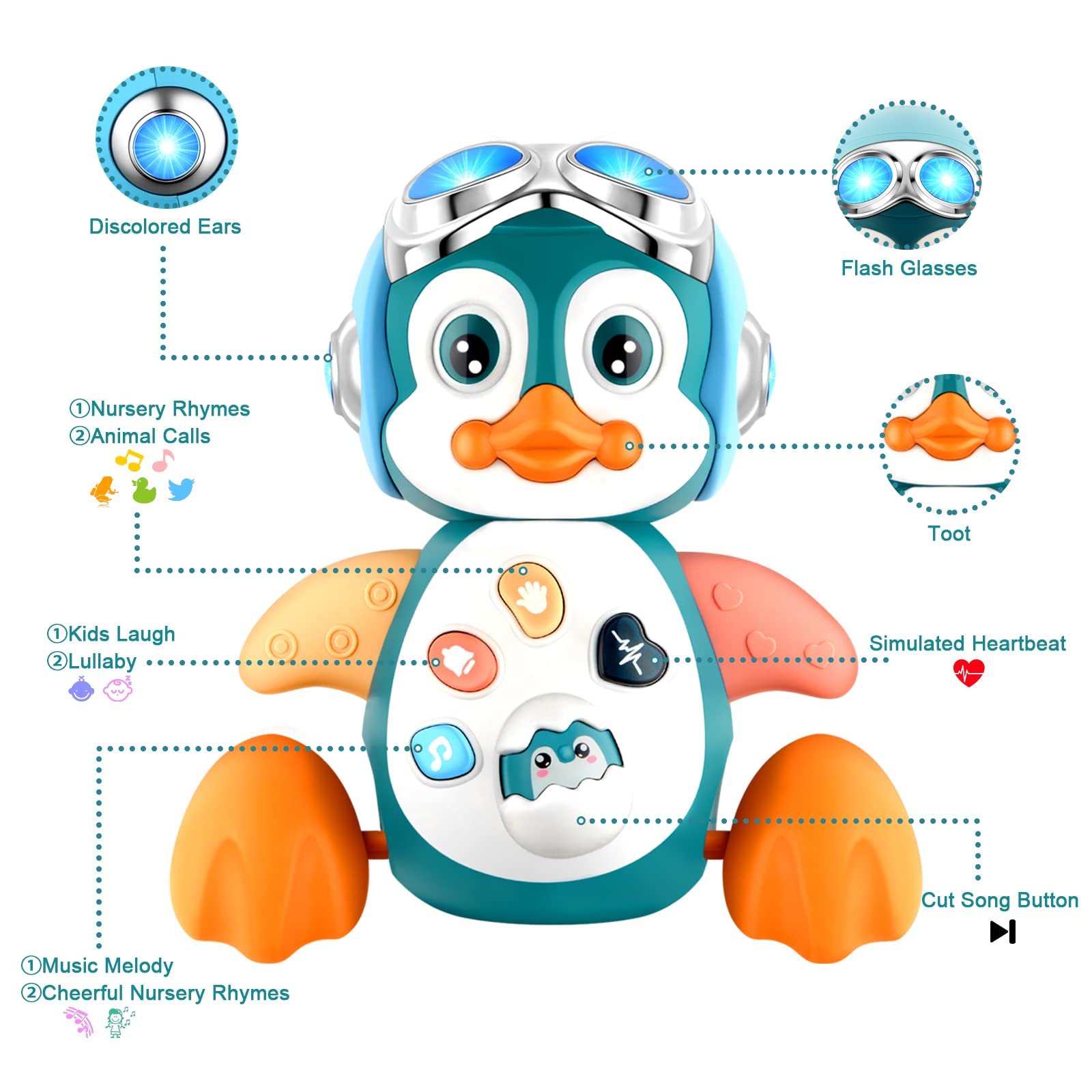 US-VIVIV Baby Musical Toys Penguin 6-18 Months 2 Year Old and up Boys Girls Crawling Toys Early Learning Interactive Educational Preschool Development Kid Birthday Gifts Toy Christmas