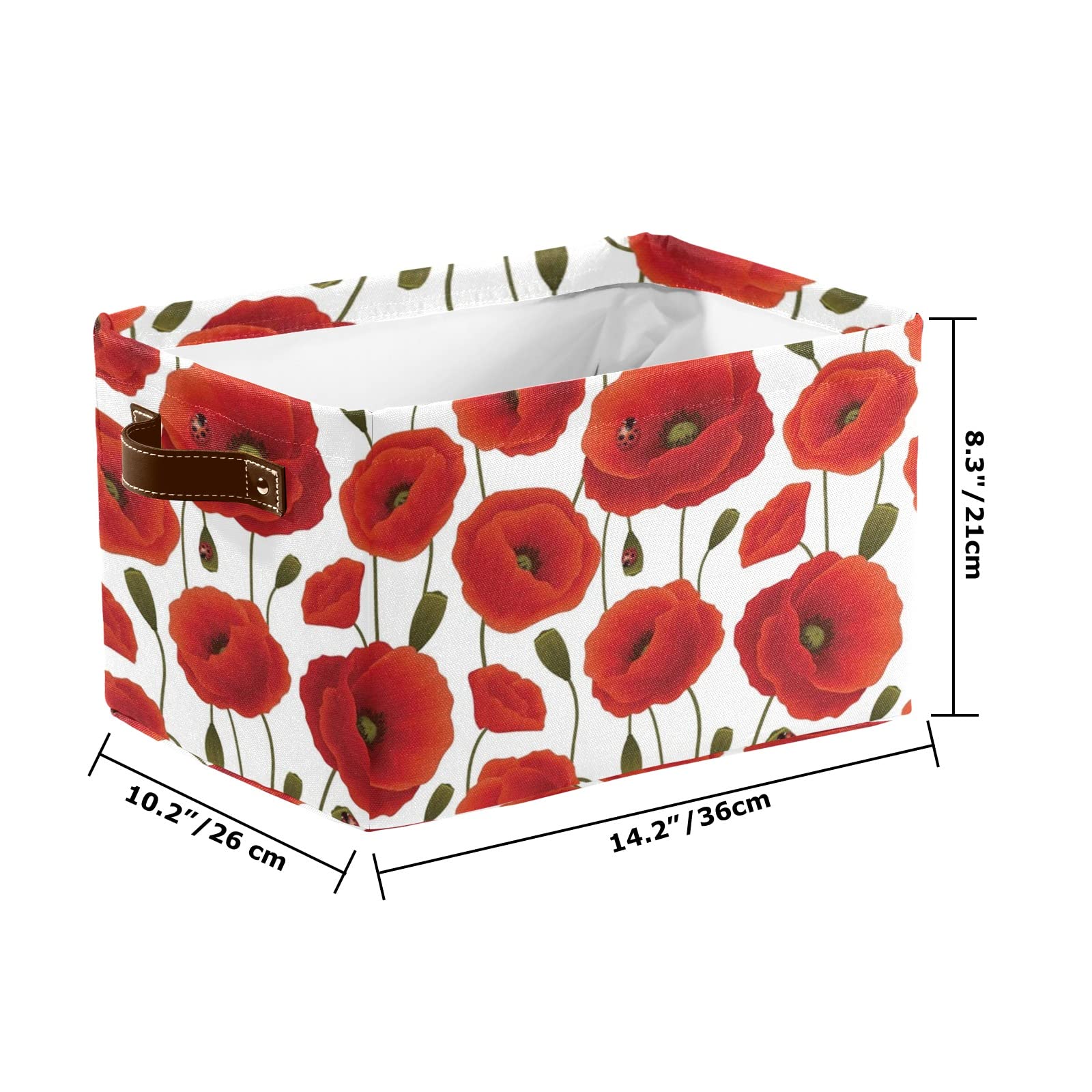 Red Poppy Flower Storage Bin Box with Handle Collapsible Closet Organizer Basket for Clothes Pets Toy Nursery